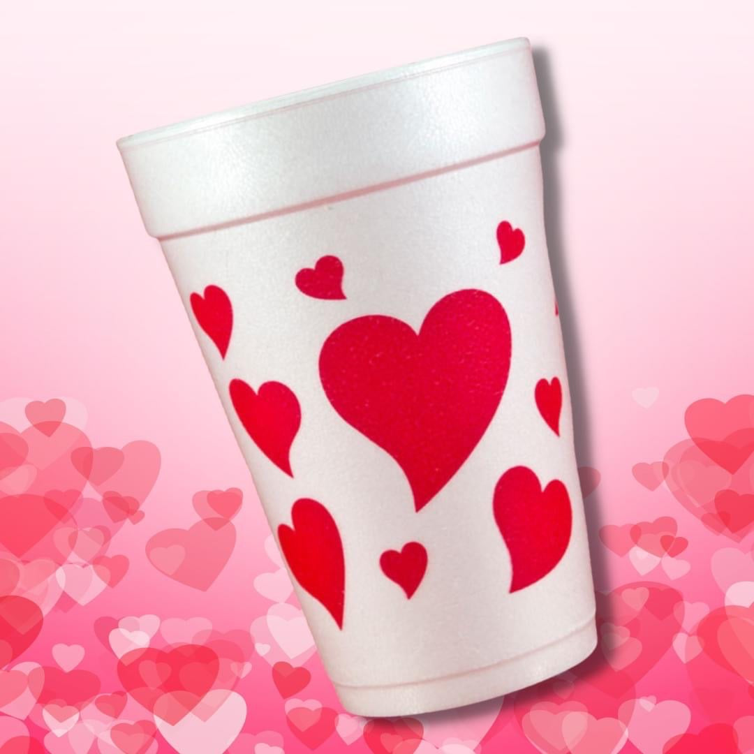 16 oz. styrofoam cups, 12 pack | all over hearts – Me & Maude